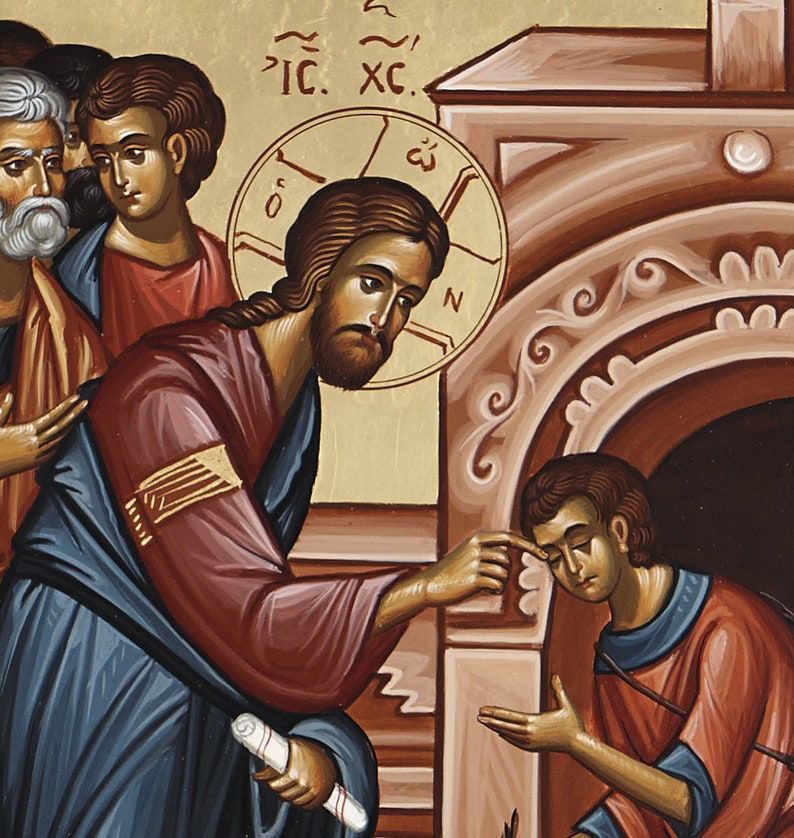 Jesus Healing the Blind, Miracles of Jesus Bethsaida Orthodox Icon on ...