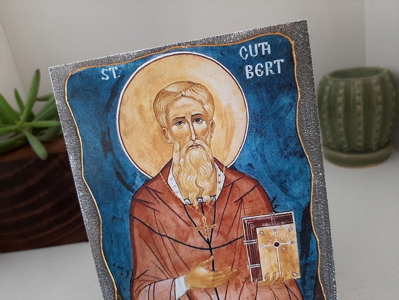 Saint Cuthbert of Lindisfarne Icon, Saint Cuthbert Art, Catholic Saint ...