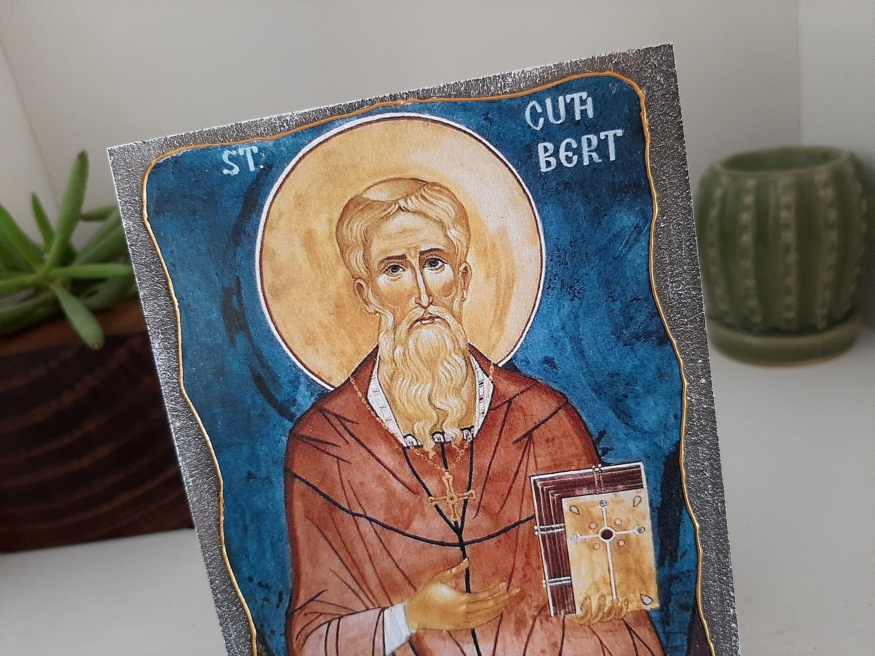 Saint Cuthbert of Lindisfarne Icon, Saint Cuthbert Art, Catholic Saint ...
