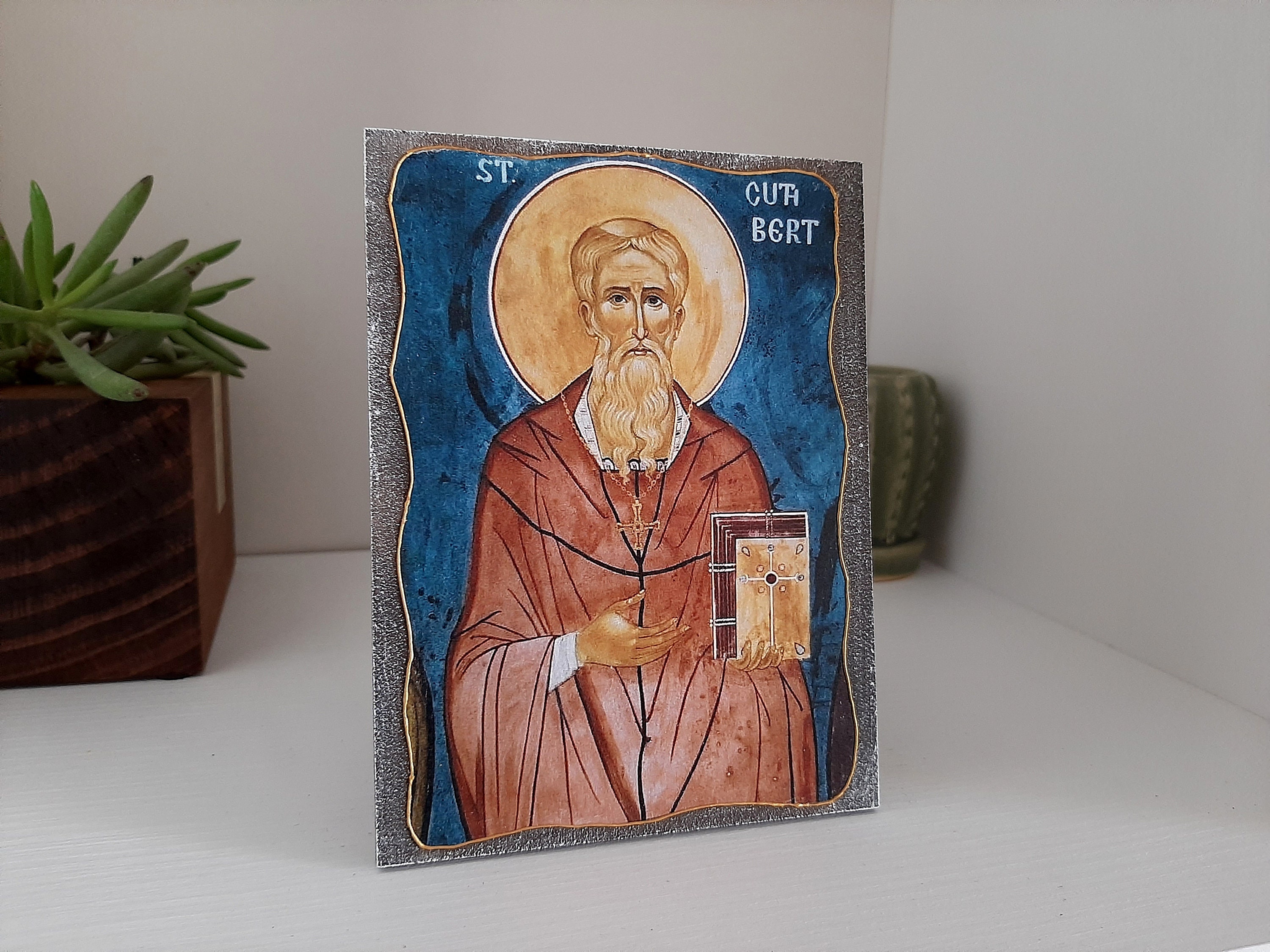 Saint Cuthbert of Lindisfarne Icon, Saint Cuthbert Art, Catholic Saint ...