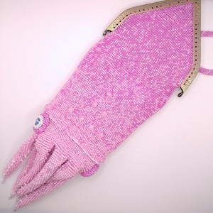 Beaded Squid Bag Pink Calamary Coin Purse Handmade Crochet Wallet - Etsy