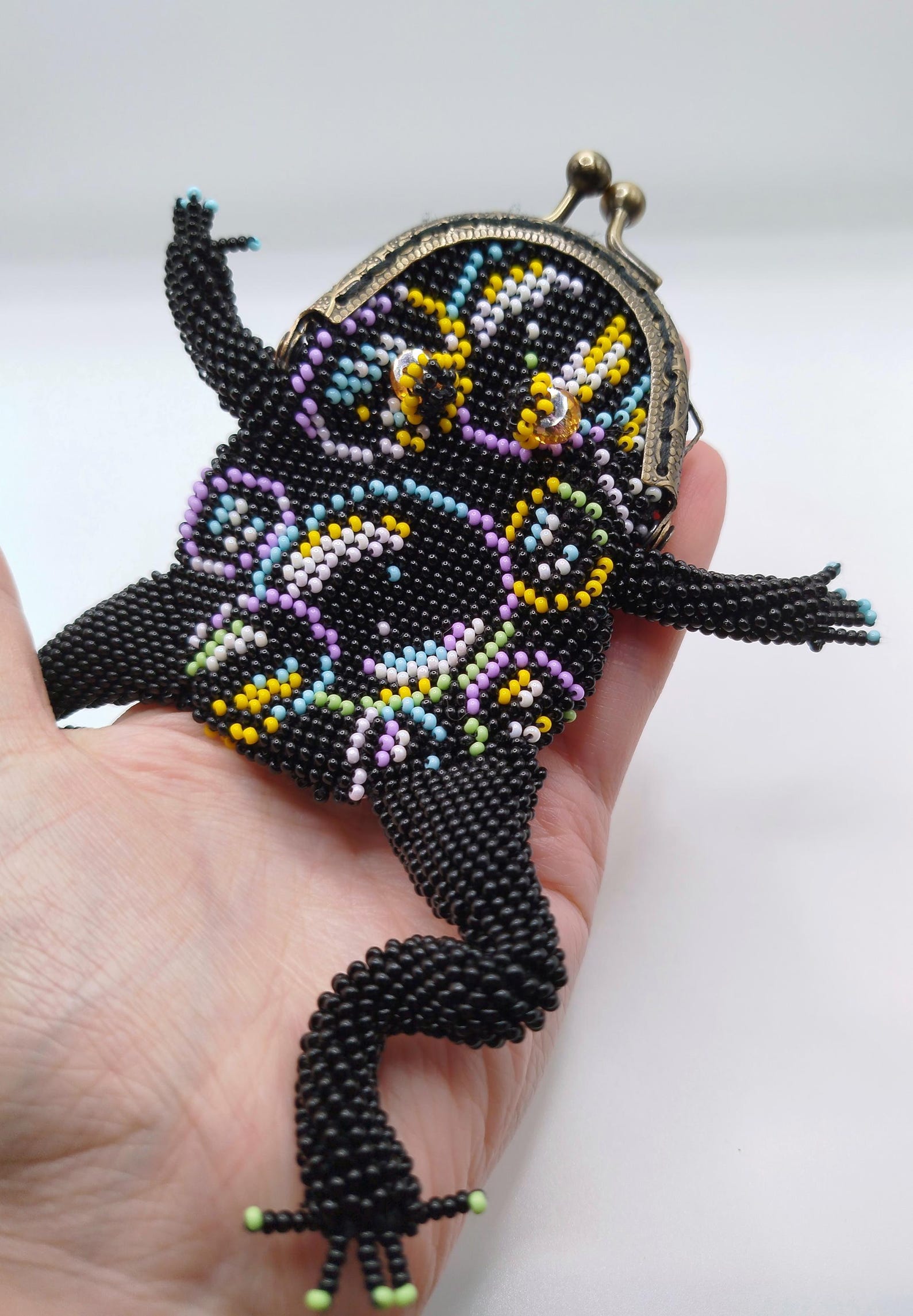 Beaded Black Frog Bag Crochet Mini Bubble Toad Coin Purse Handmade ...