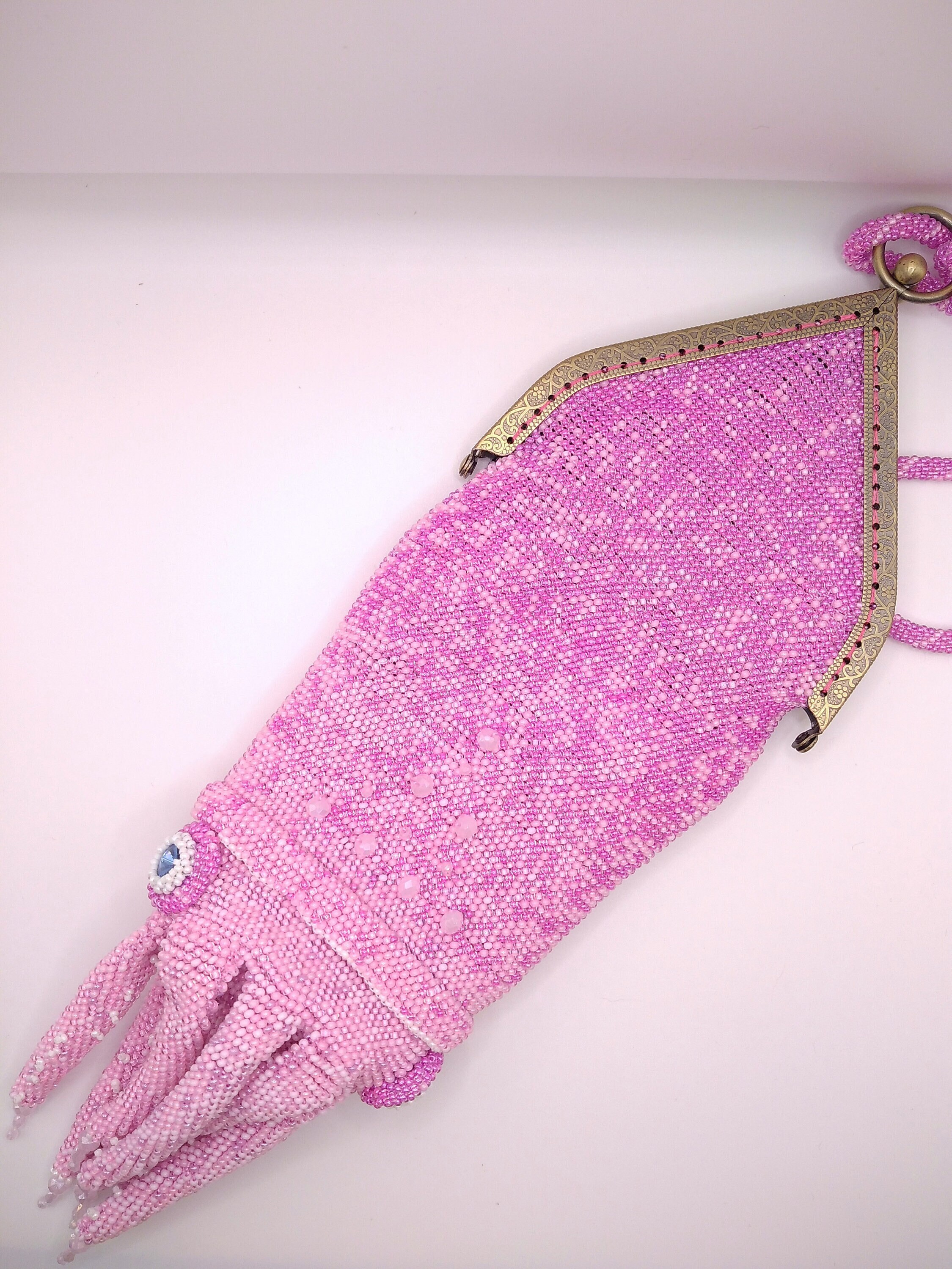 Beaded Squid Bag Pink Calamary Coin Purse Handmade Crochet Wallet - Etsy
