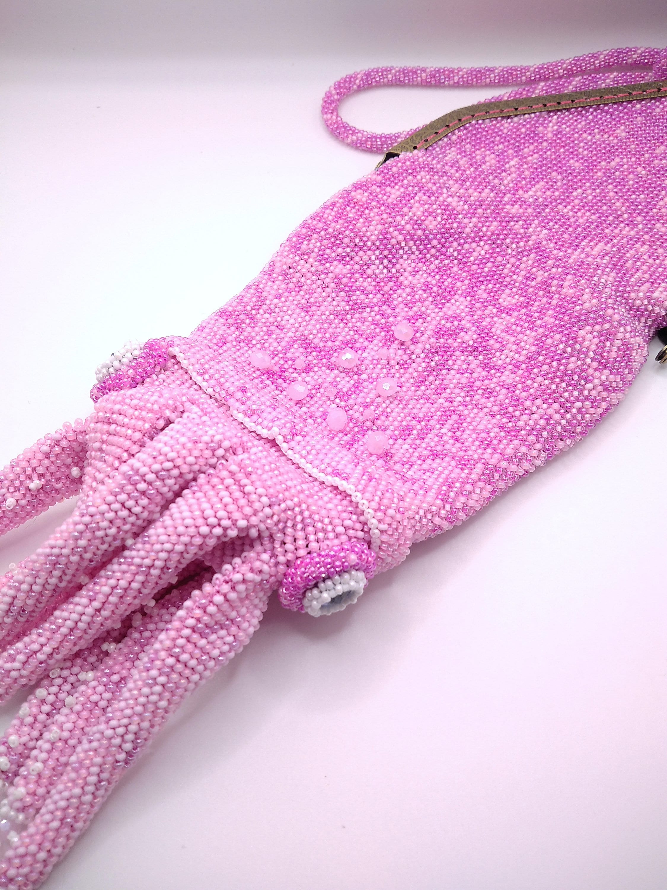 Beaded Squid Bag Pink Calamary Coin Purse Handmade Crochet Wallet - Etsy