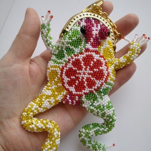 Beaded Orange Frog Bag Fruit Crochet Coin Purse Citrus Toad Wallet ...