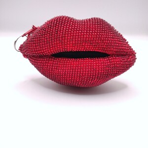 Beaded Red Lips Bag Crochet Mouth Coin Purse Funny Handmade Gift Purse ...