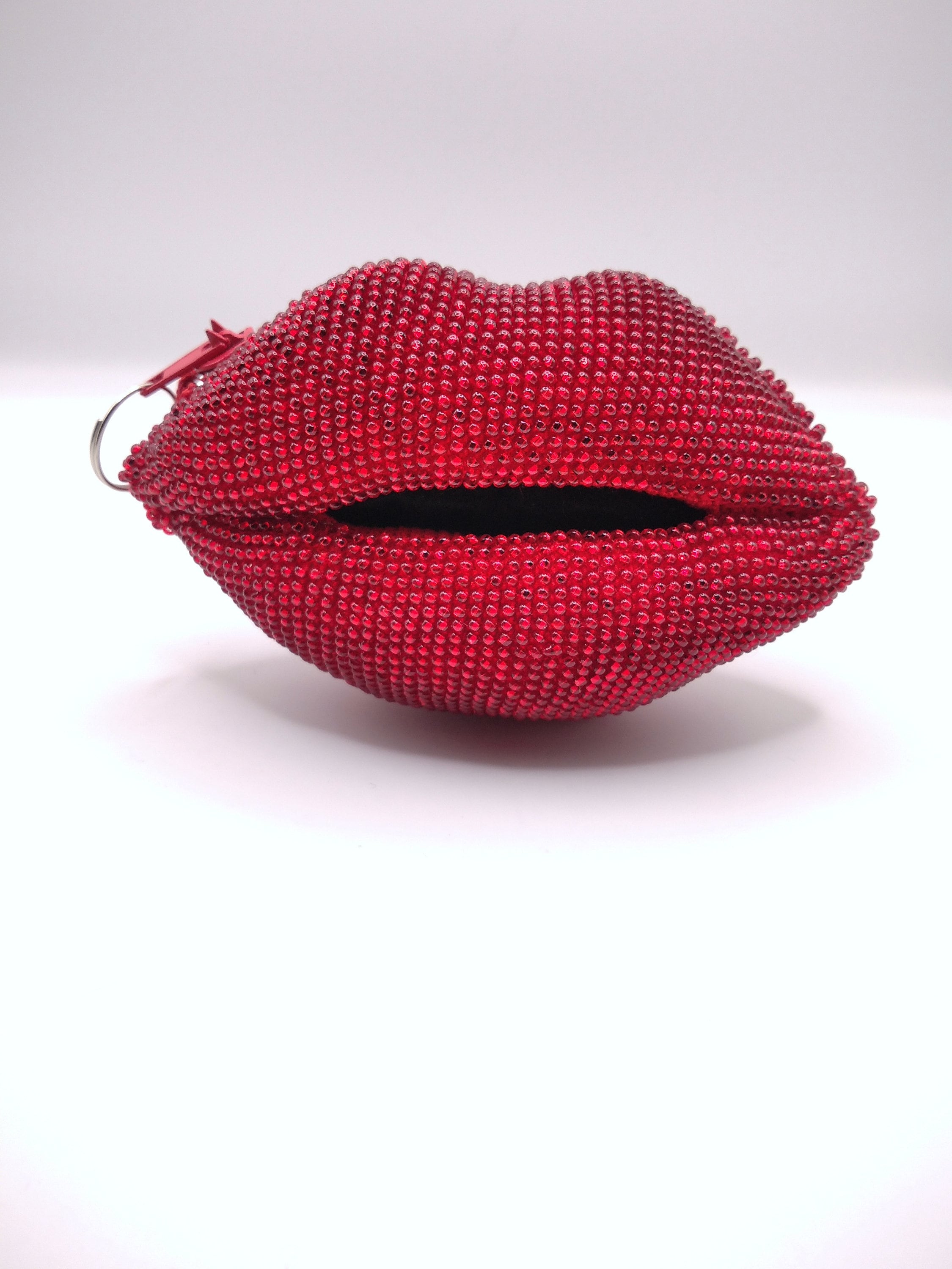 Beaded Red Lips Bag Crochet Mouth Coin Purse Funny Handmade Gift Purse ...