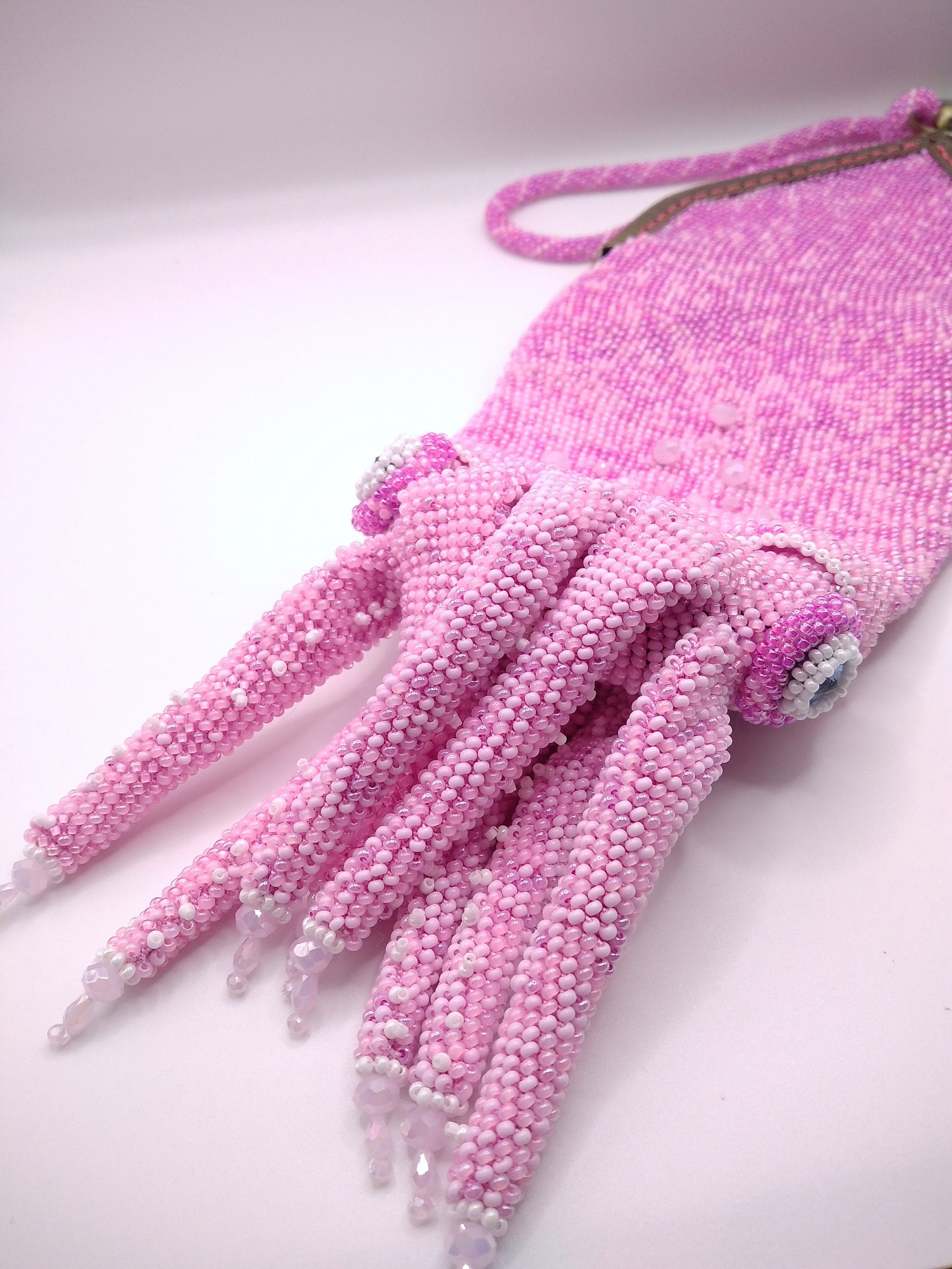 Beaded Squid Bag Pink Calamary Coin Purse Handmade Crochet Wallet - Etsy