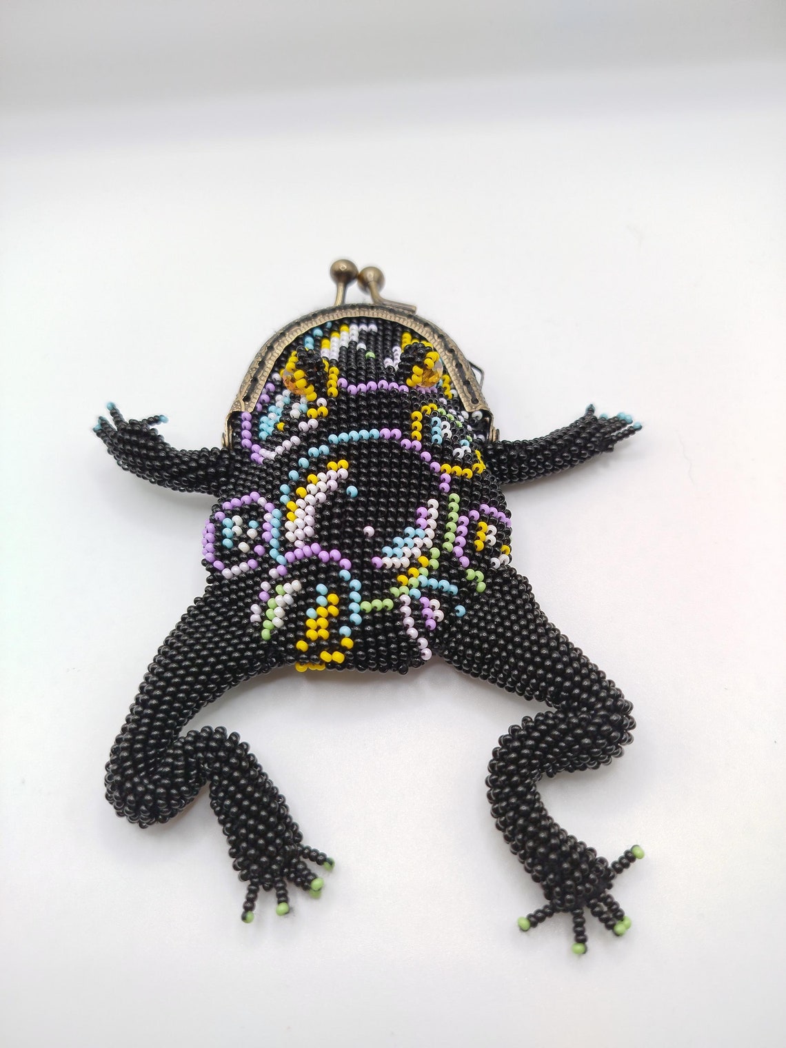 Beaded Black Frog Bag Crochet Mini Bubble Toad Coin Purse Handmade ...