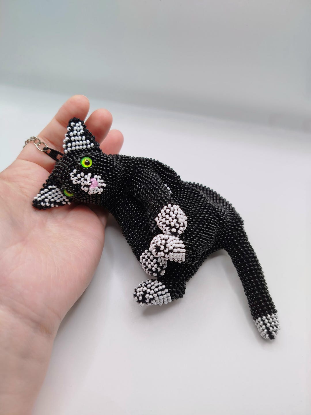 Beaded Black Cat Coin Purse Crochet Animal Beadwork Bag Handmade Funny ...