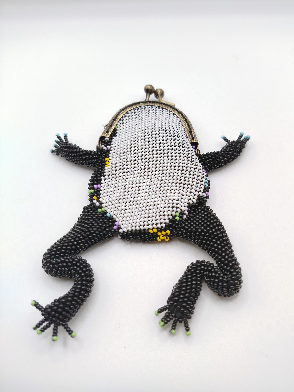 Beaded Black Frog Bag Crochet Mini Bubble Toad Coin Purse Handmade ...
