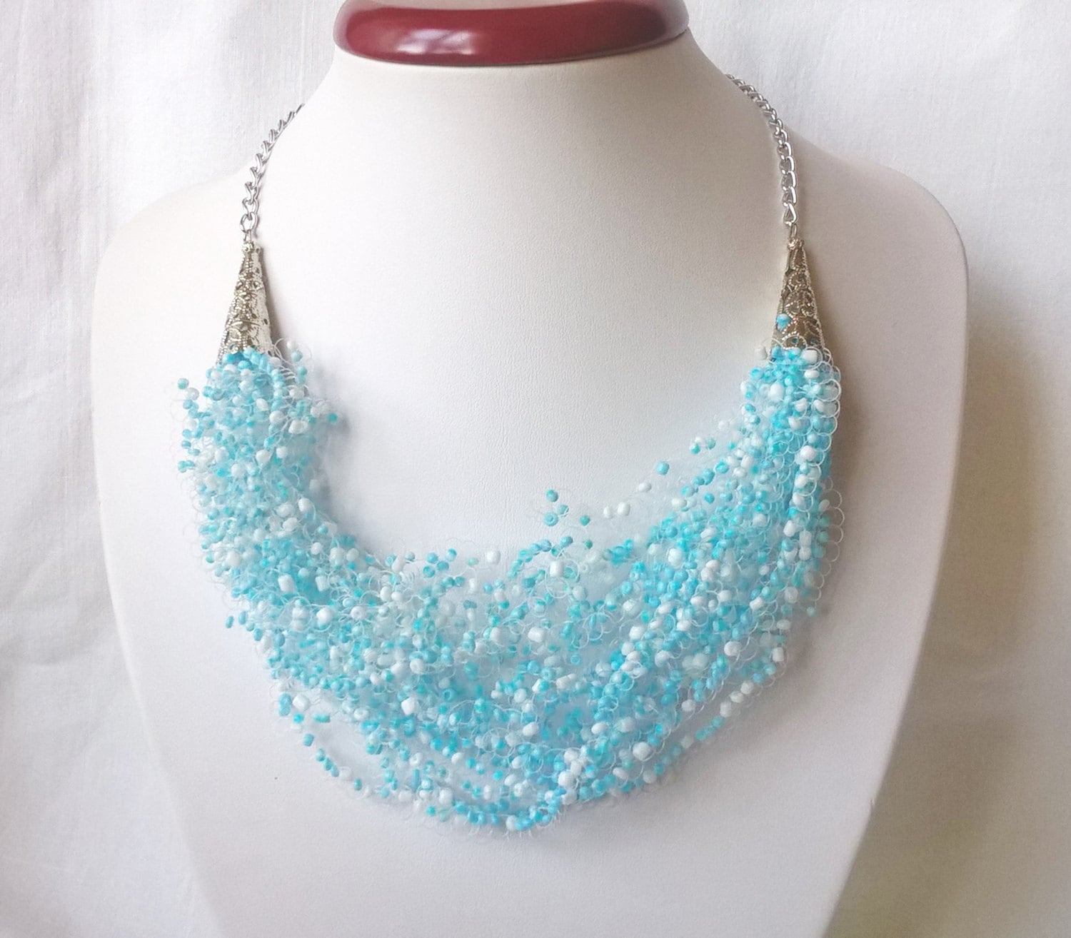 Beaded necklace Crochet beaded necklace Blue necklace Beadwork | Etsy