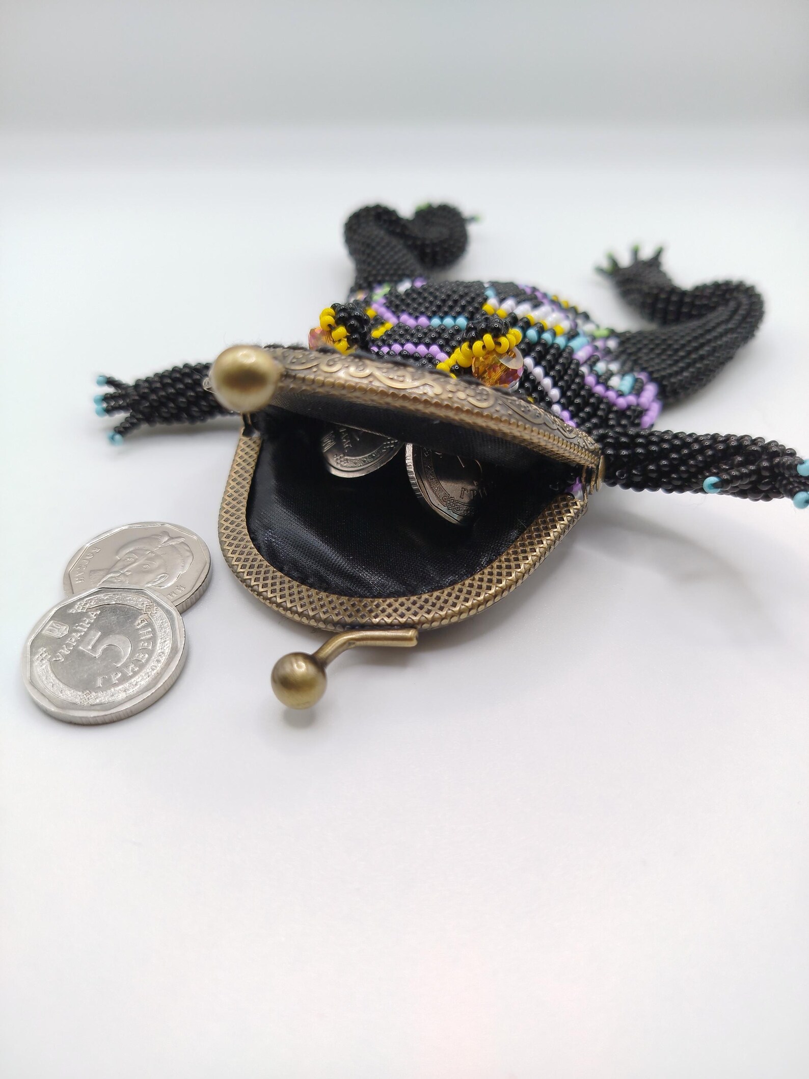Beaded Black Frog Bag Crochet Mini Bubble Toad Coin Purse Handmade ...