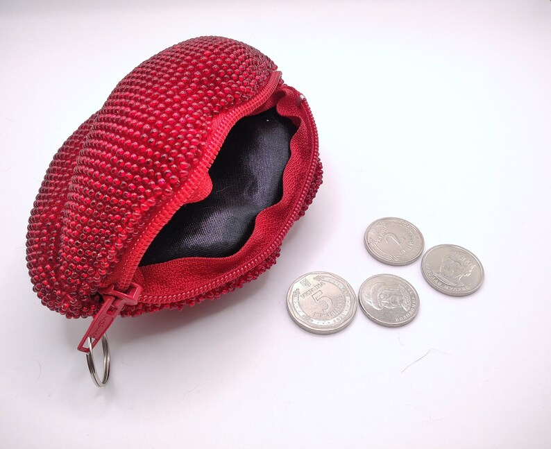 Beaded Red Lips Bag Crochet Mouth Coin Purse Funny Handmade Gift Purse ...