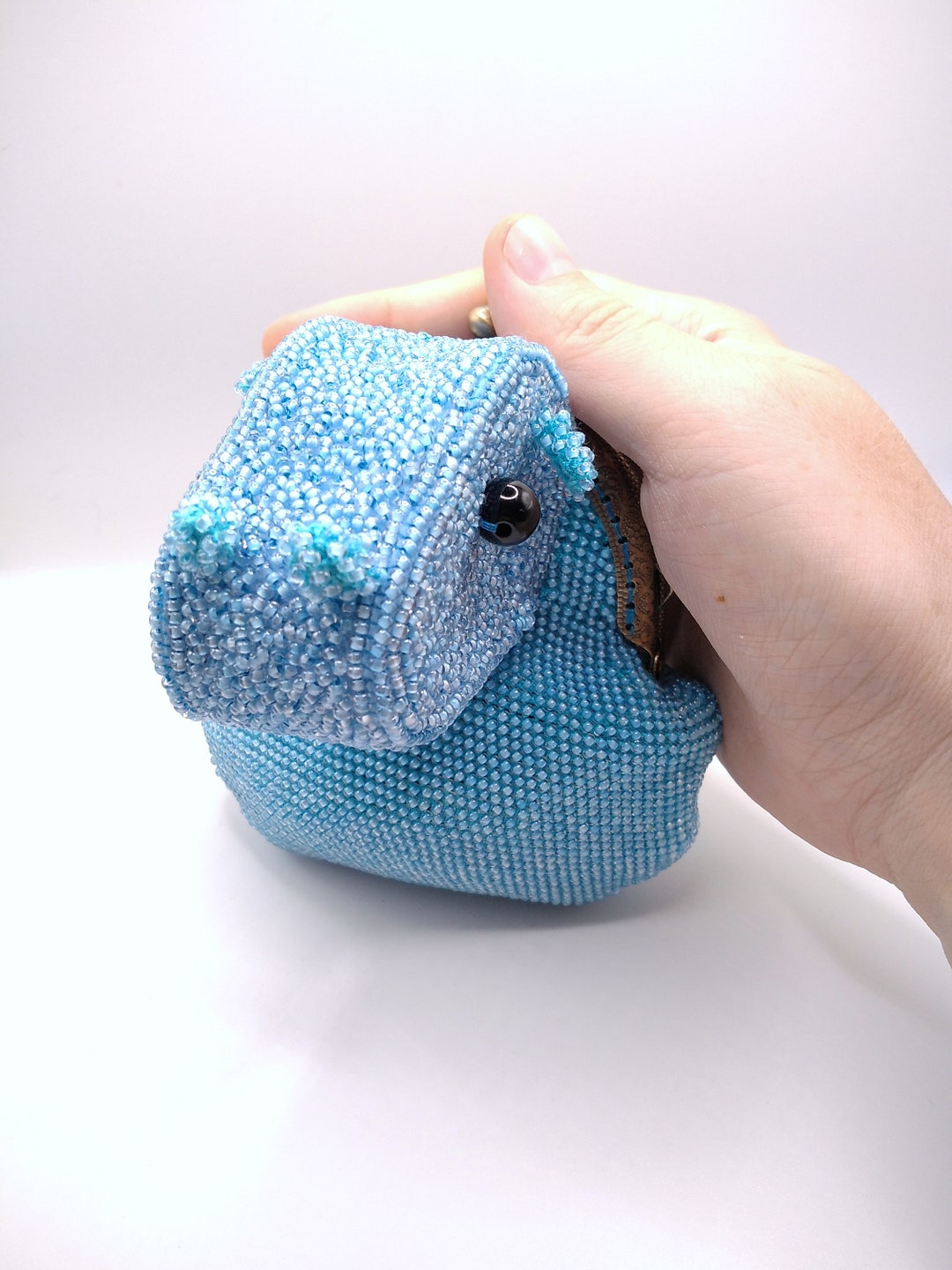 Beaded Hippo Behemoth Bag Blue Hippopotamus Coin Purse Handmade Crochet ...