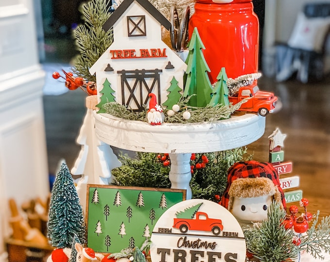 Farm Fresh Christmas Trees Sign, Christmas Tiered Tray Decor, Tiered ...