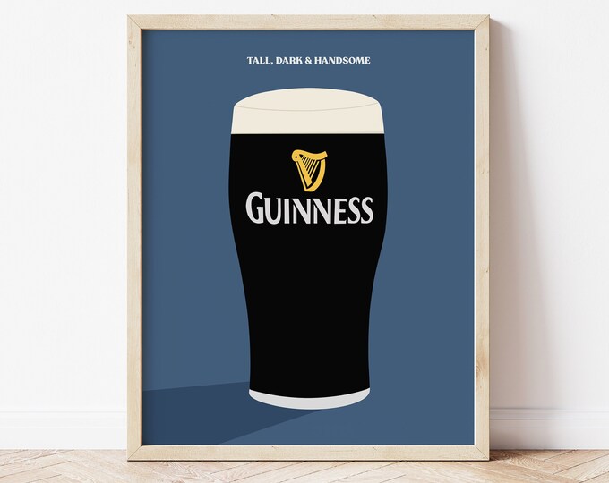 Guinness Illustration Navy Print, Tall Dark and Handsome Guinness ...