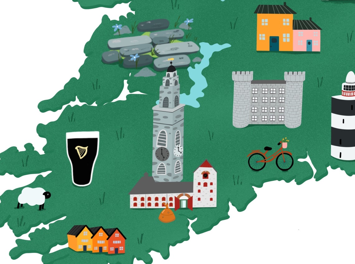 Ireland Map Illustration Irish Art Print Fun Irish - Etsy