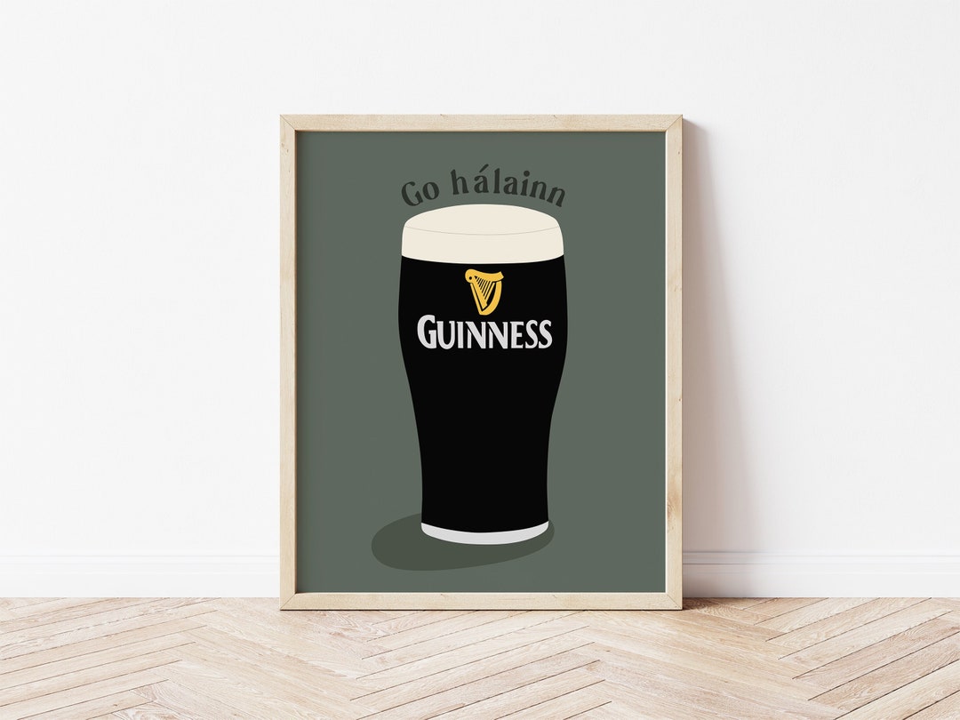 Irish Guinness Illustration Print, Go Halainn Gaeilge Phrase, Pint of ...