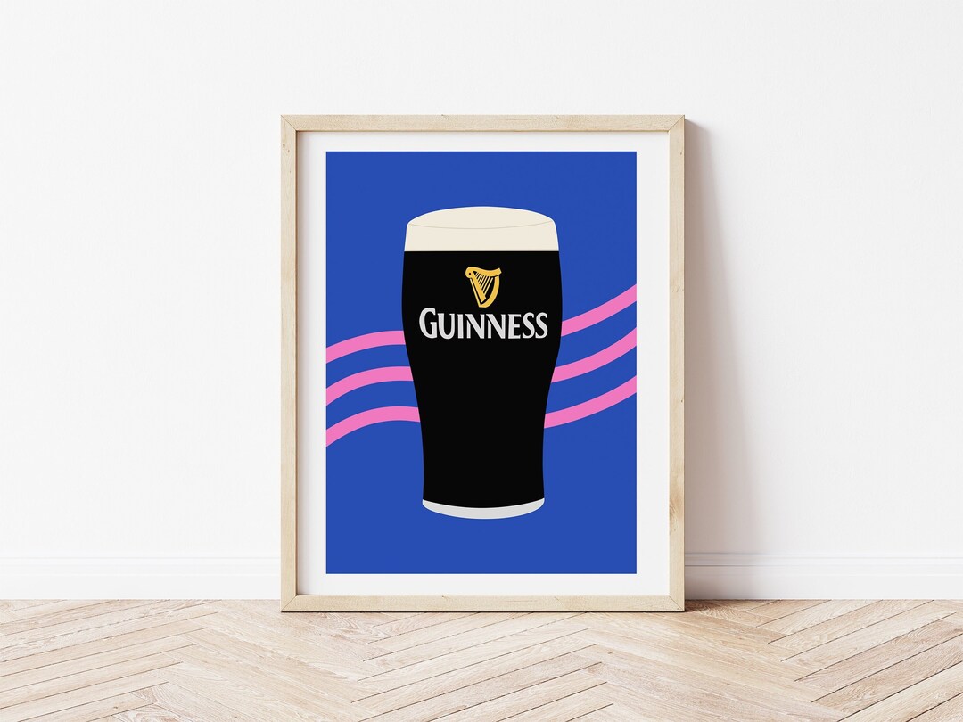 Guinness Illustration Print, Pint of Guinness, Irish Beer, Trendy Home ...