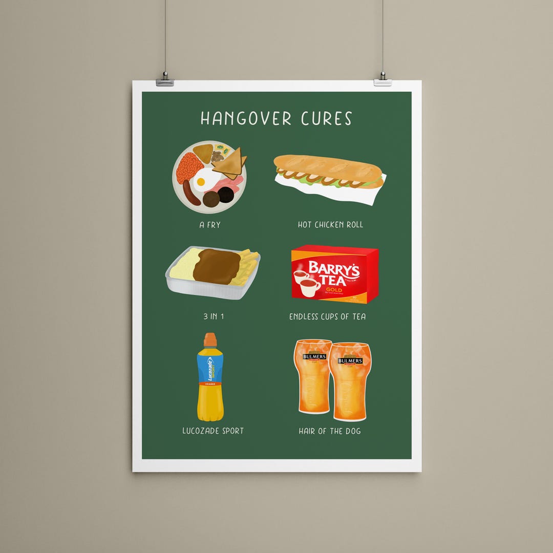 Irish Illustration Print, Hangover Cures, Irish Humour, Funny Ireland ...