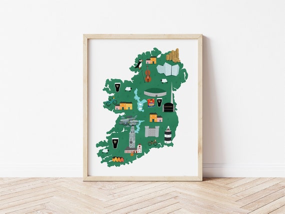 Ireland Map Illustration Irish Art Print Fun Irish - Etsy