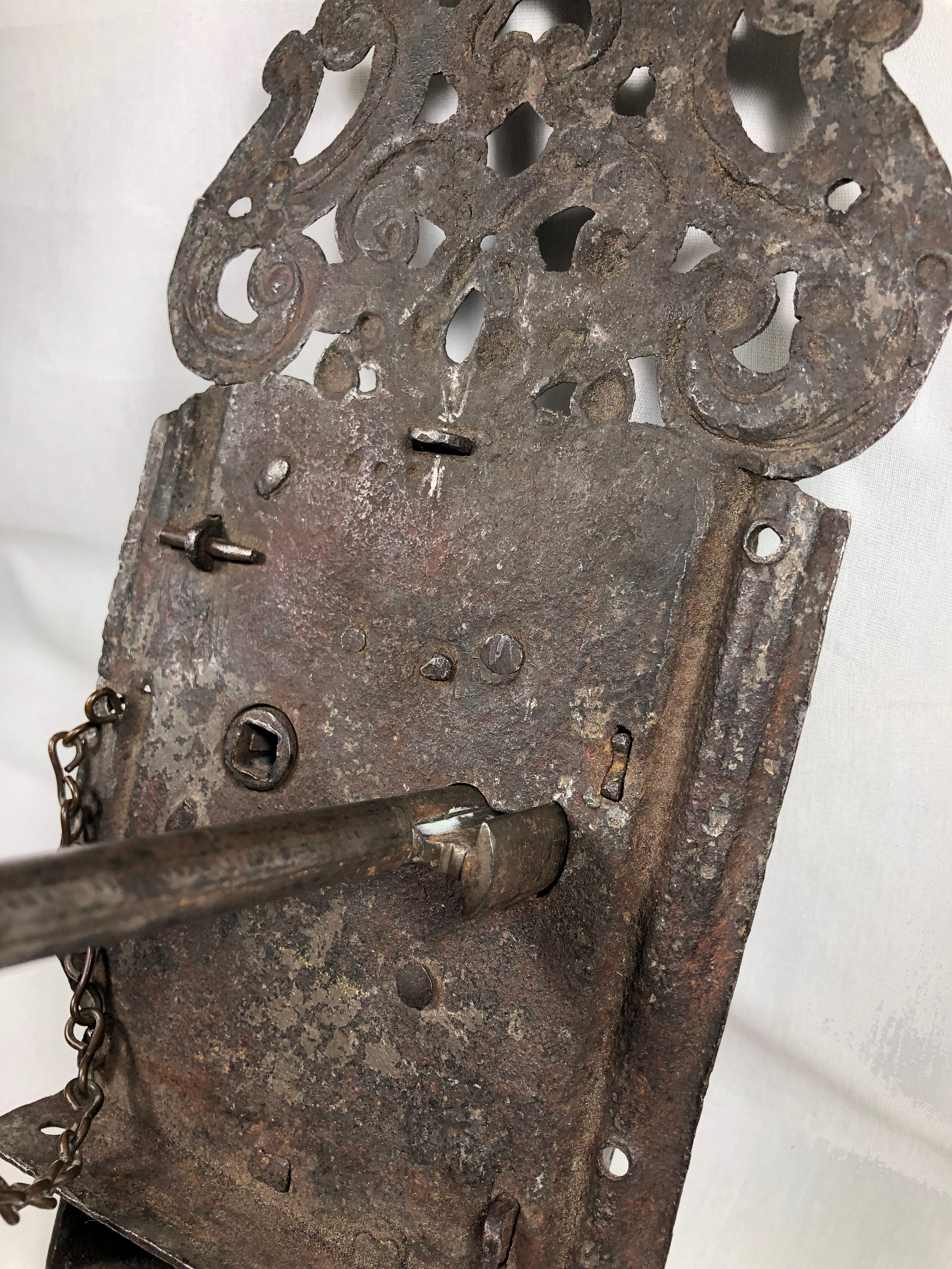 Antique 1700's Ornate Hand Forged Steel Lock & Key - Castle, Church, or ...