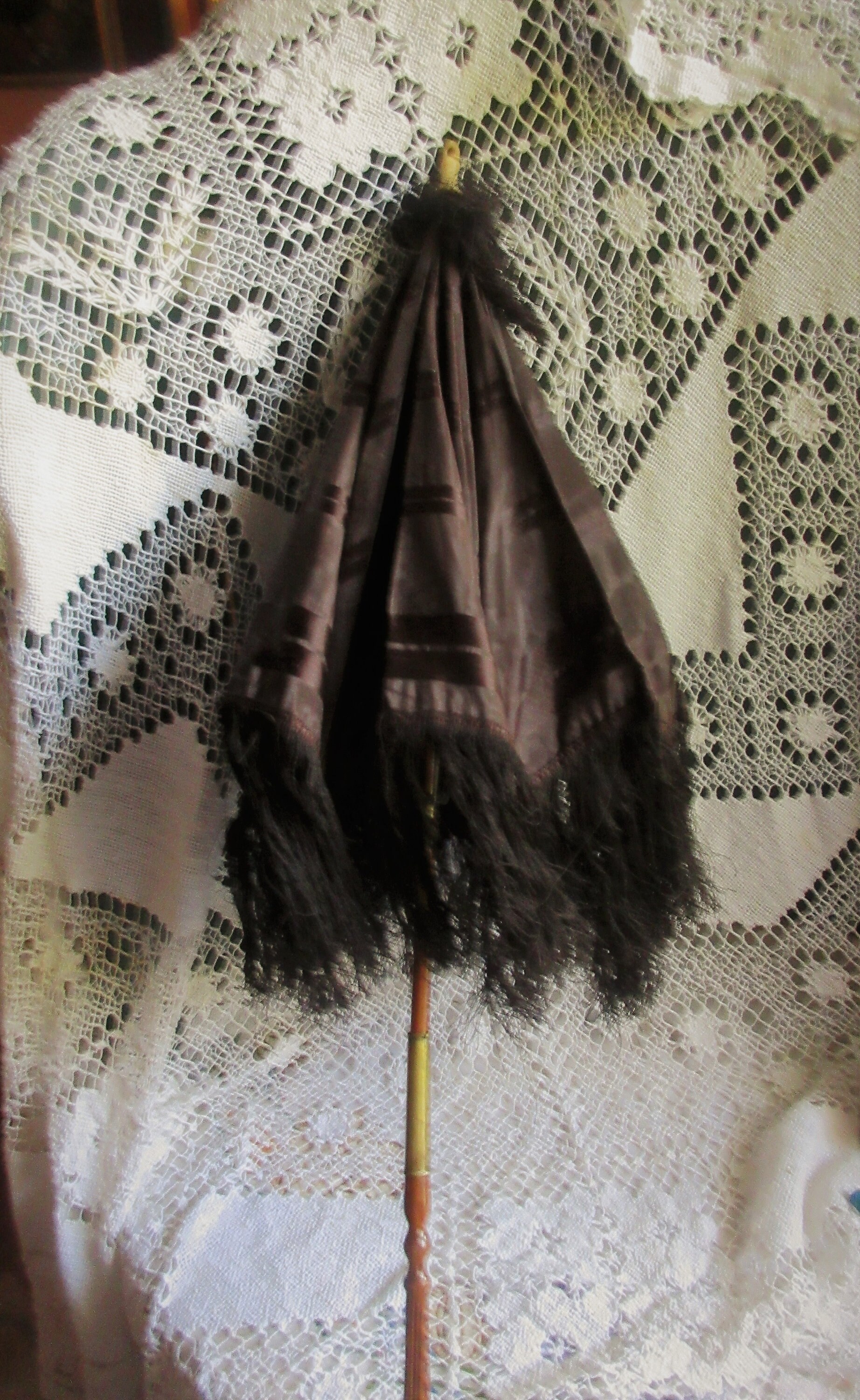 1880's Victorian Black Silk Moire Parasol Fringed Carved - Etsy