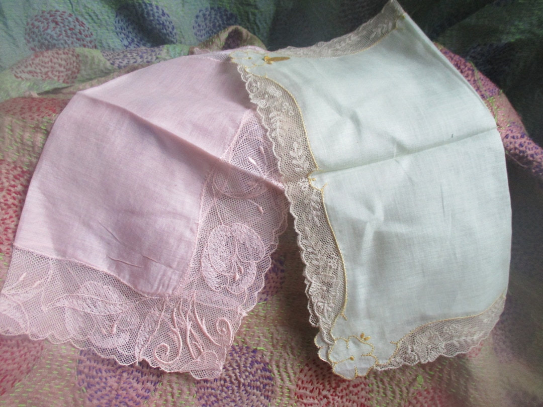 2 Hand Stitched Fine Cotton Handkerchiefs, Made in Switzerland, 1920's ...