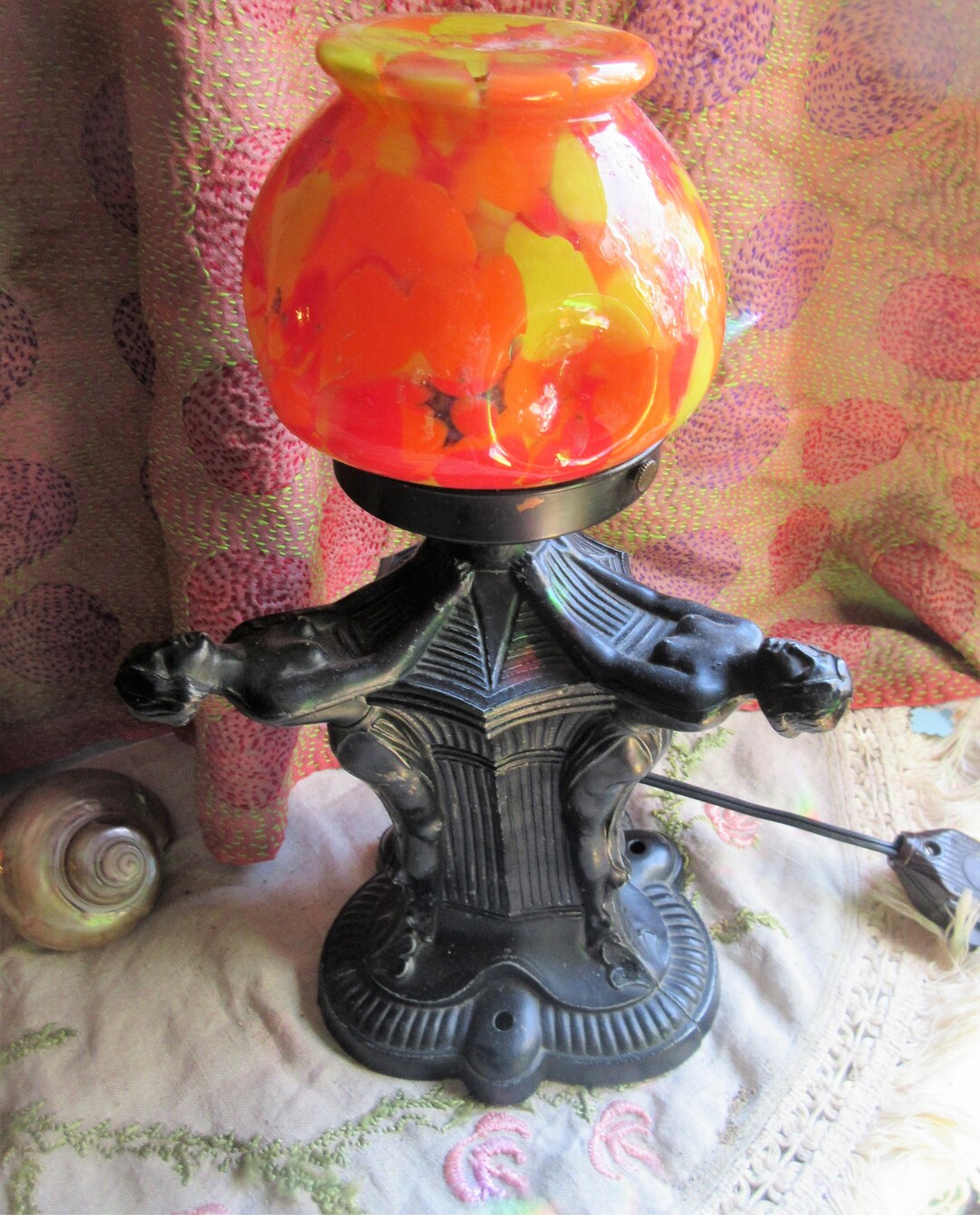 Art Deco Metal Accent/table Lamp, 3 Women Upholding Light, Handmade ...