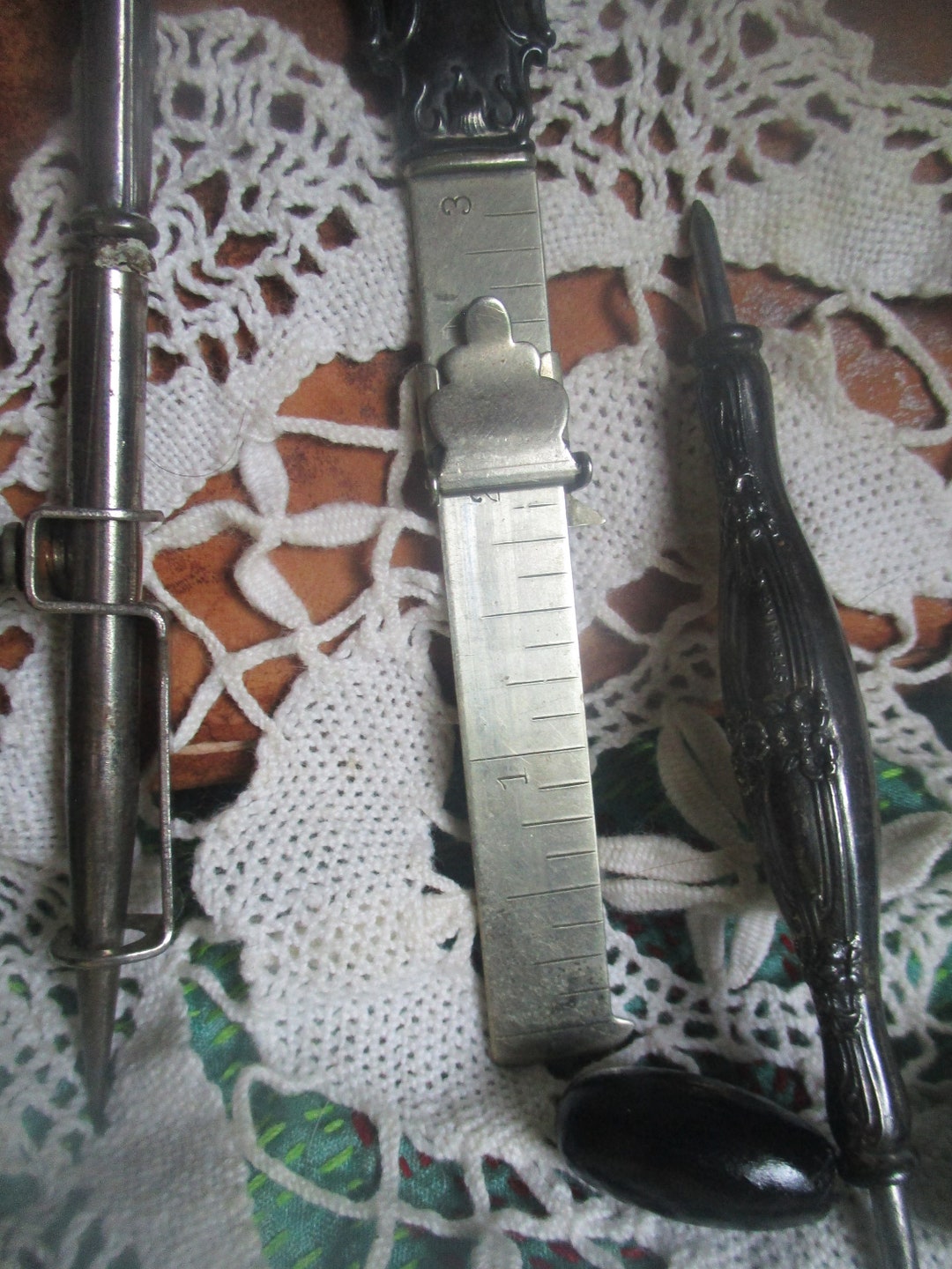 3 Antique Sterling Silver Sewing Tools, Victorian, 1800s, 2 Awls, One ...