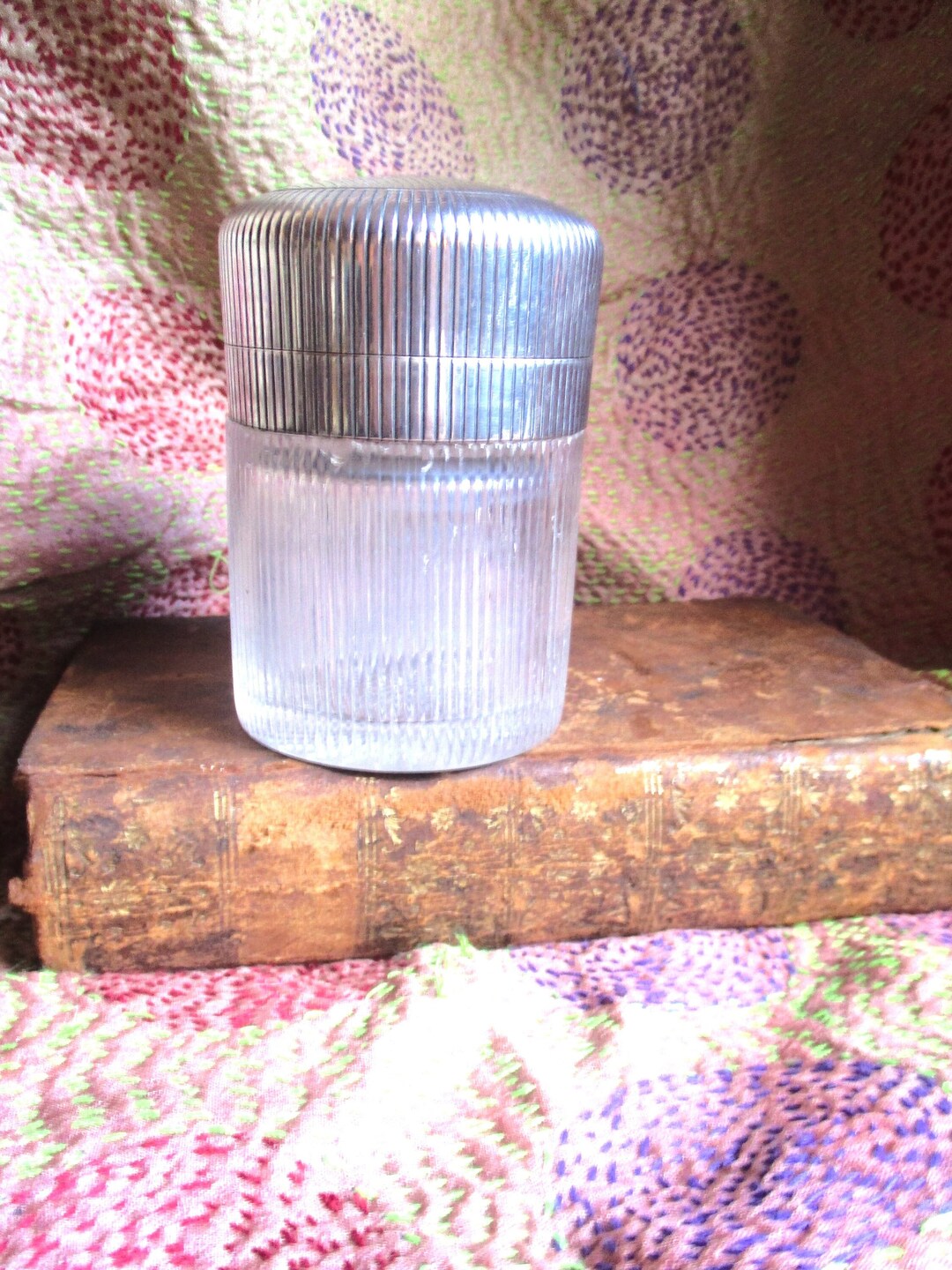 1800's Men's Cologne Bottle, Sterling Silver Top, Ribbed Glass Bottom ...