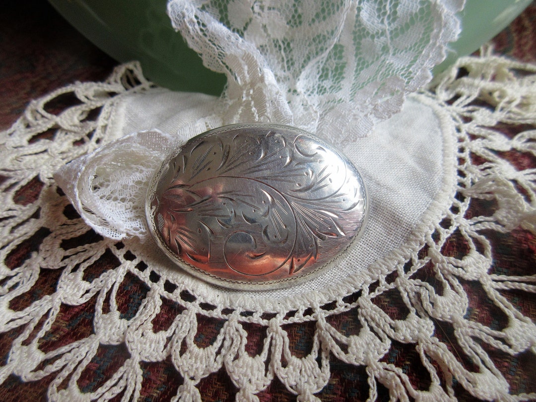 Sterling Silver Engraved Brooch, Thick Silver, Edwardian Etched Design ...