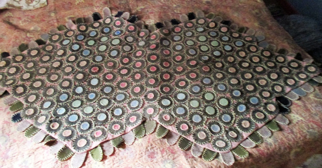 Handmade Coin Design Wool Rug, Wall Art, Table Top Display, Penny Rug ...