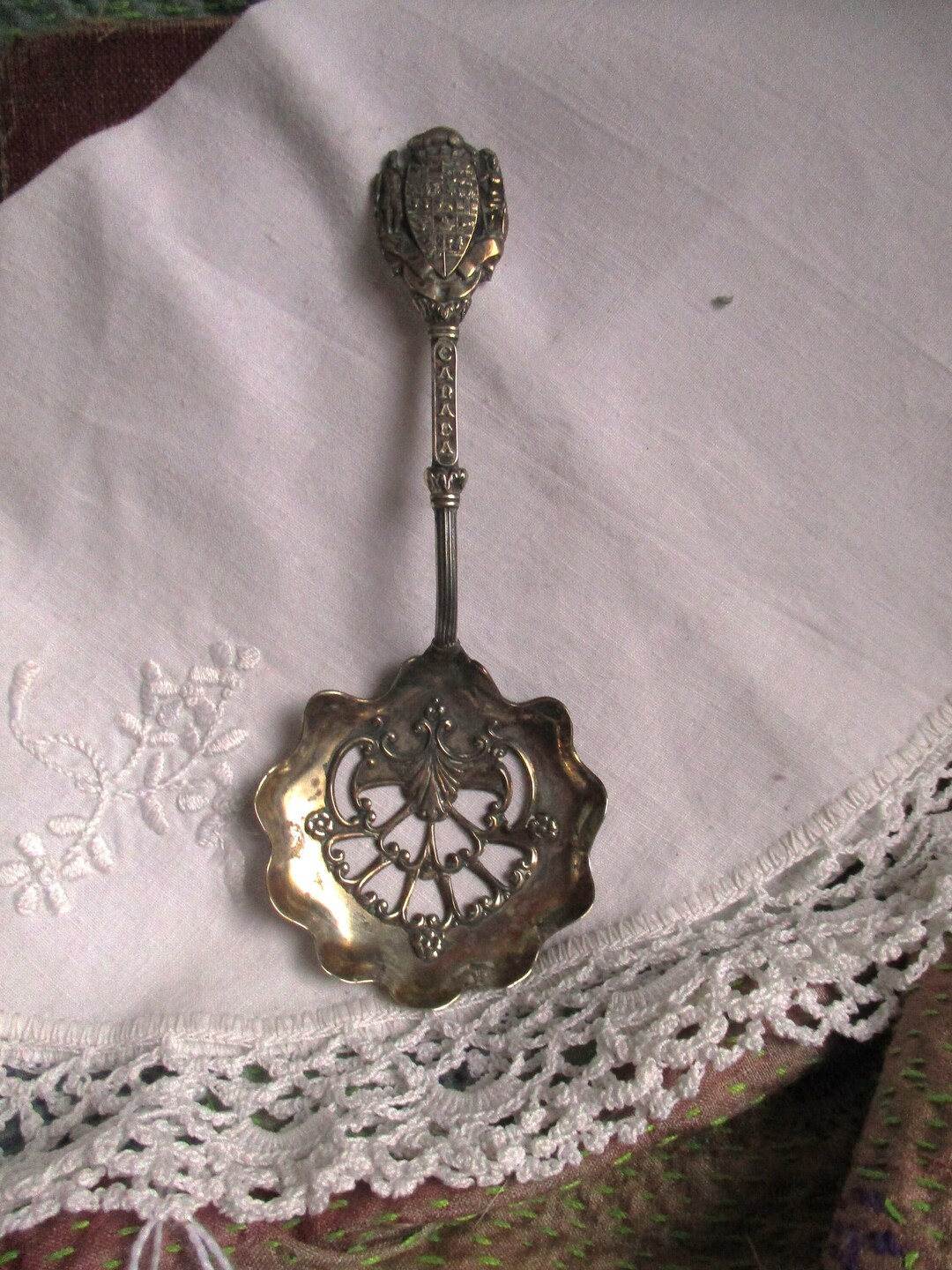 Antique Sterling Silver Bonbon Spoon, Victorian, Early Canadian Emblem ...