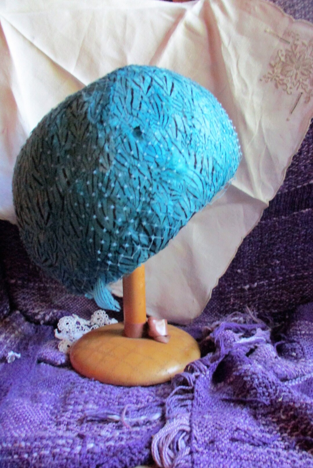 1960's Jerry Yates Blue/black Feather Hat, Designer Hat, Bowl Style Hat ...