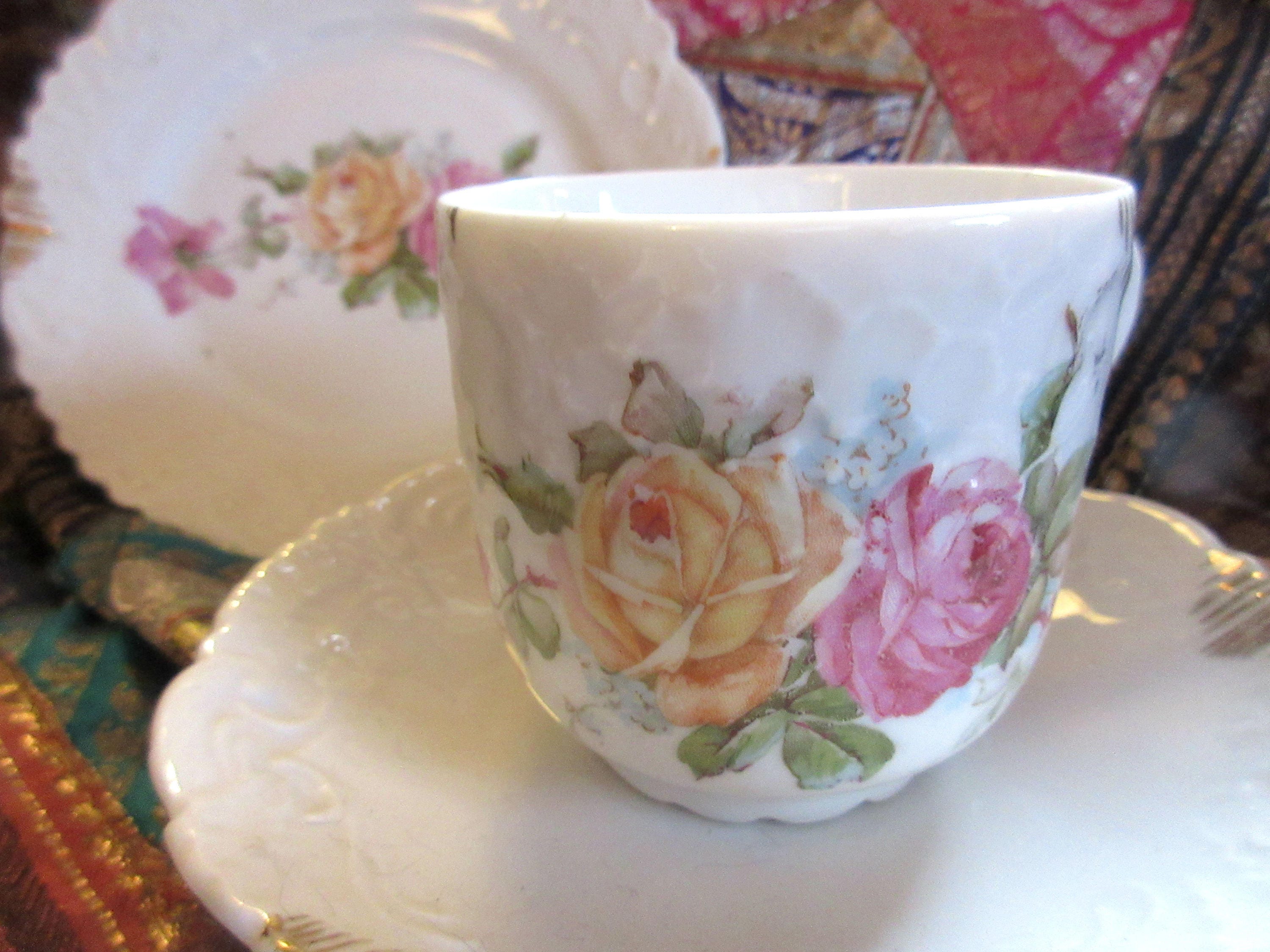 Victorian Tea Cup/ Saucer/ Tea Plate, 1800's China, Yellow/pink Roses ...