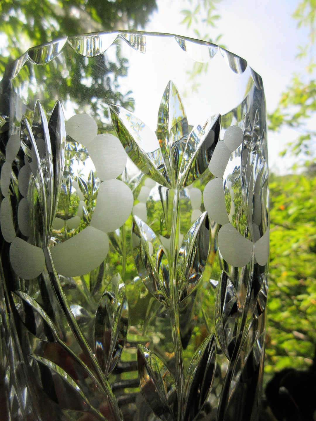 Beautiful Crystal Vase, Cut Crystal, Etched Floral Design, Mid Century ...