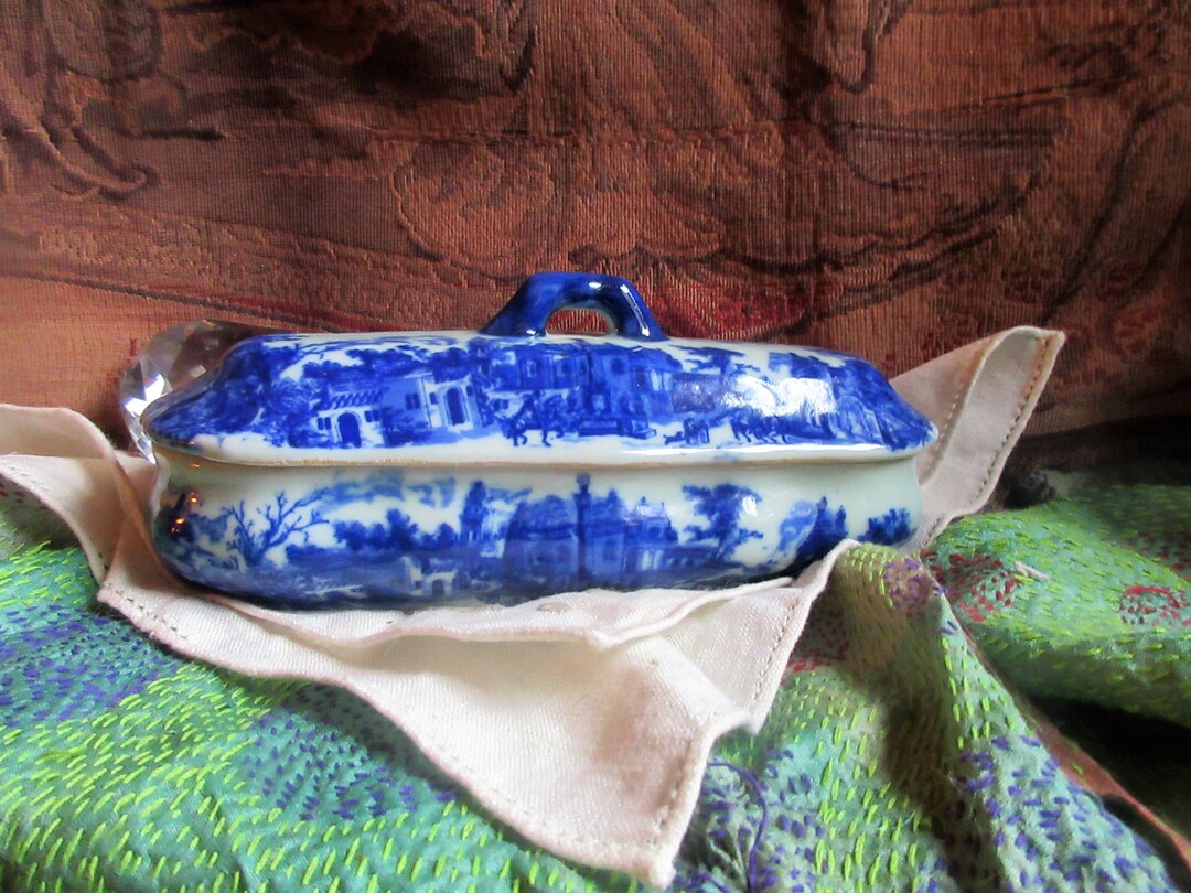 Incredible Antique Flow Blue Transferware, Ironstone, Covered Dish ...