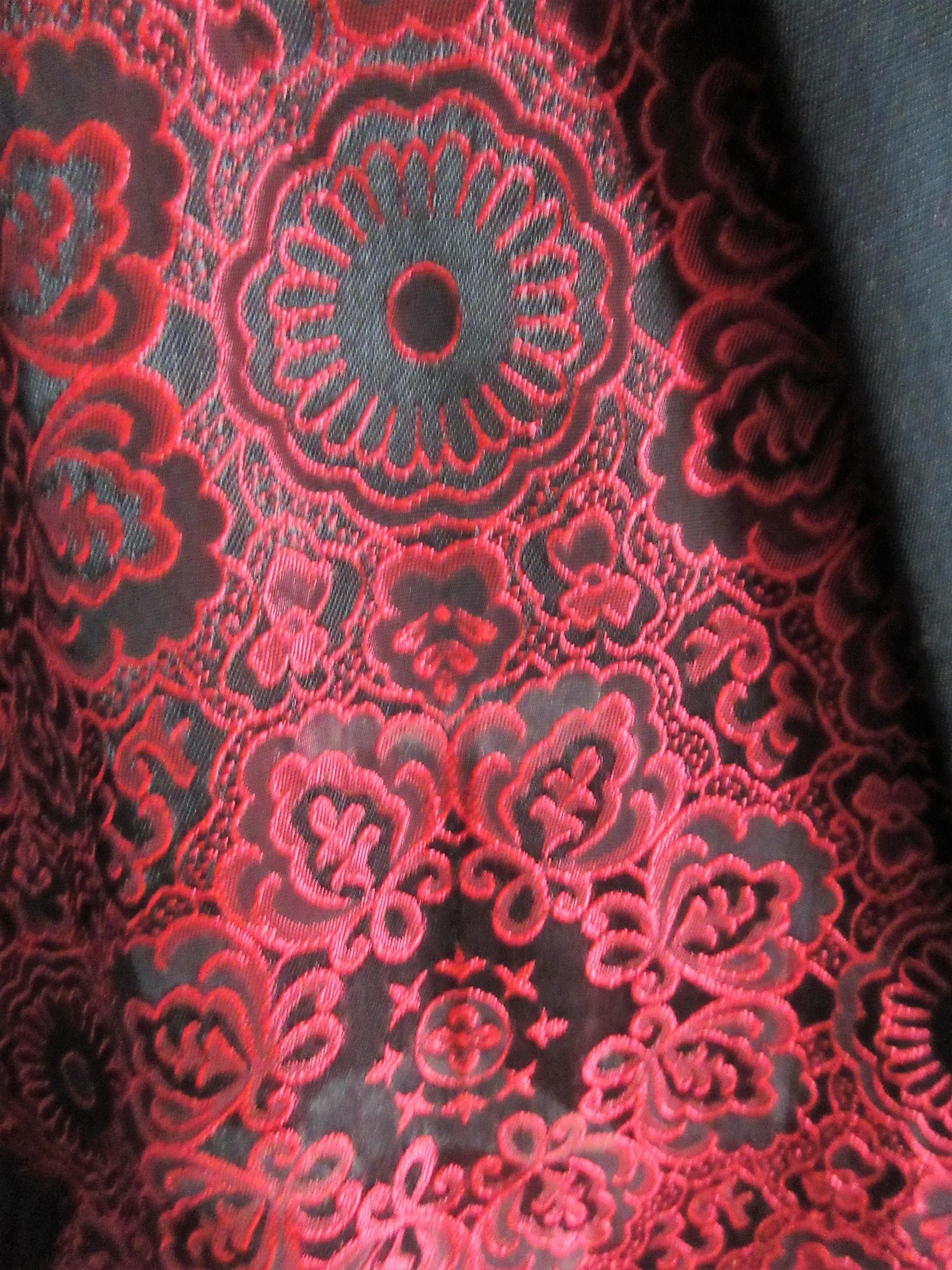 1930's Brocade Robe,red and Black, Acetate, Lined, Pockets, Full Length ...