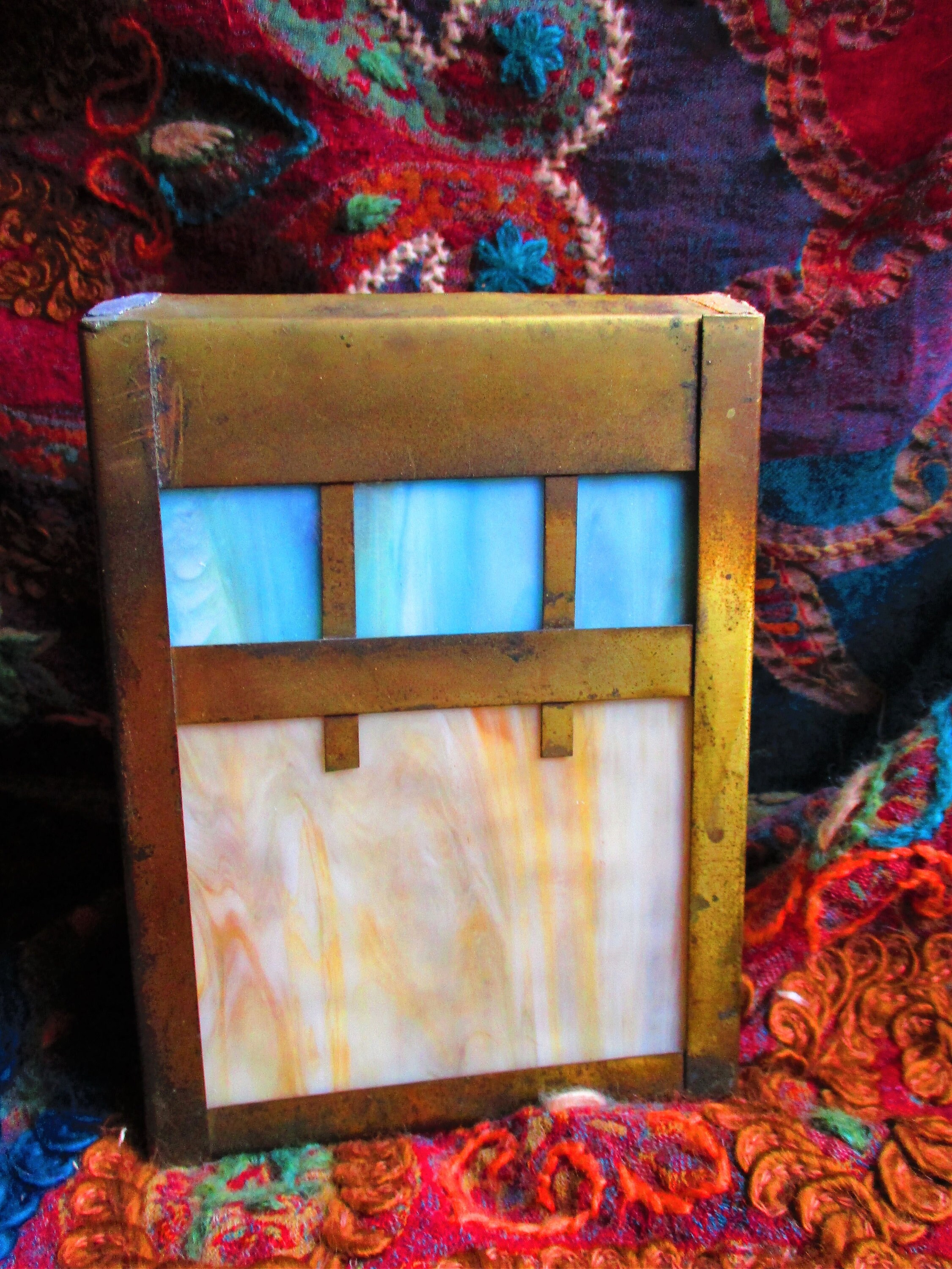 1920s Mission Style Slag Glass Panel Lampshade, Arts/crafts Design ...