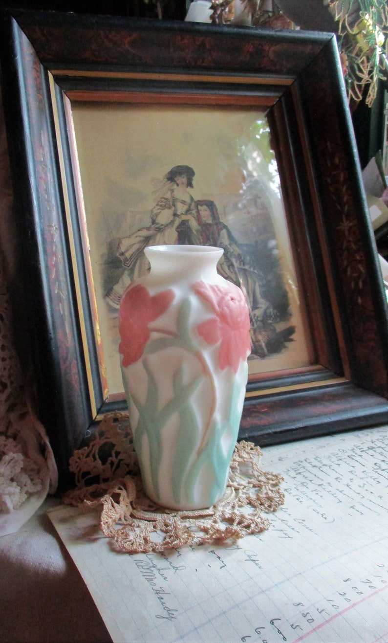 Phoenix Glass Vase Raised Floral Design Pink Flowers Pale - Etsy