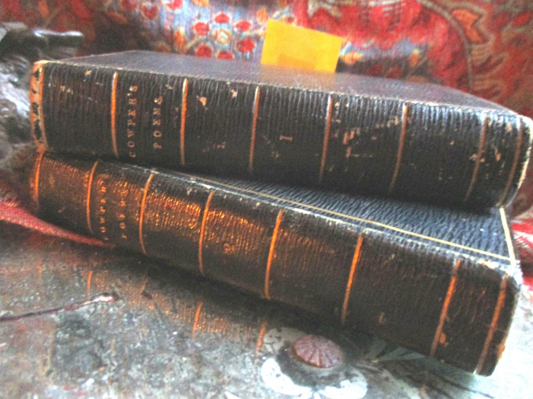 1808 Antique 2 Volume Set Cowper's Poems, Leather Bound, Gold Edged ...