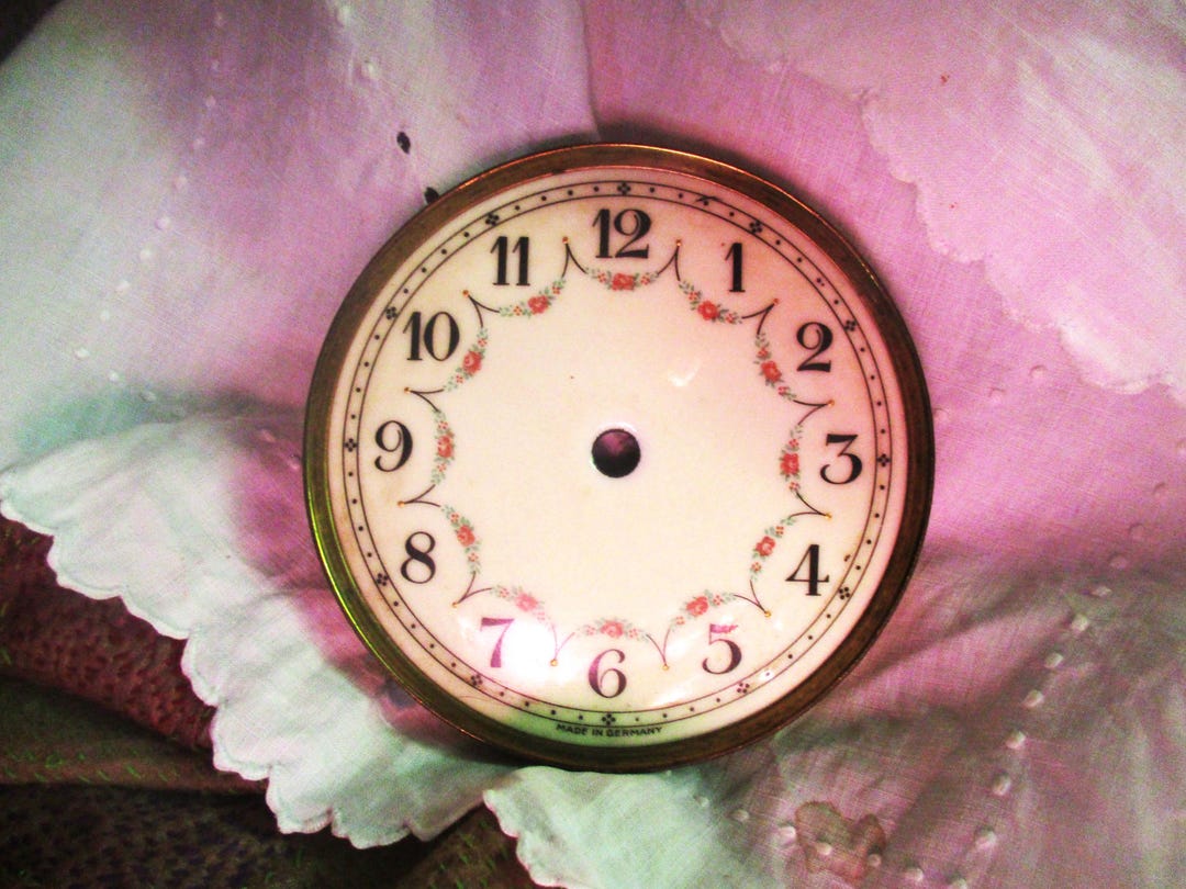 1800's Hand Painted Porcelain Clock Face, Tiny Rose Garlands Circling ...