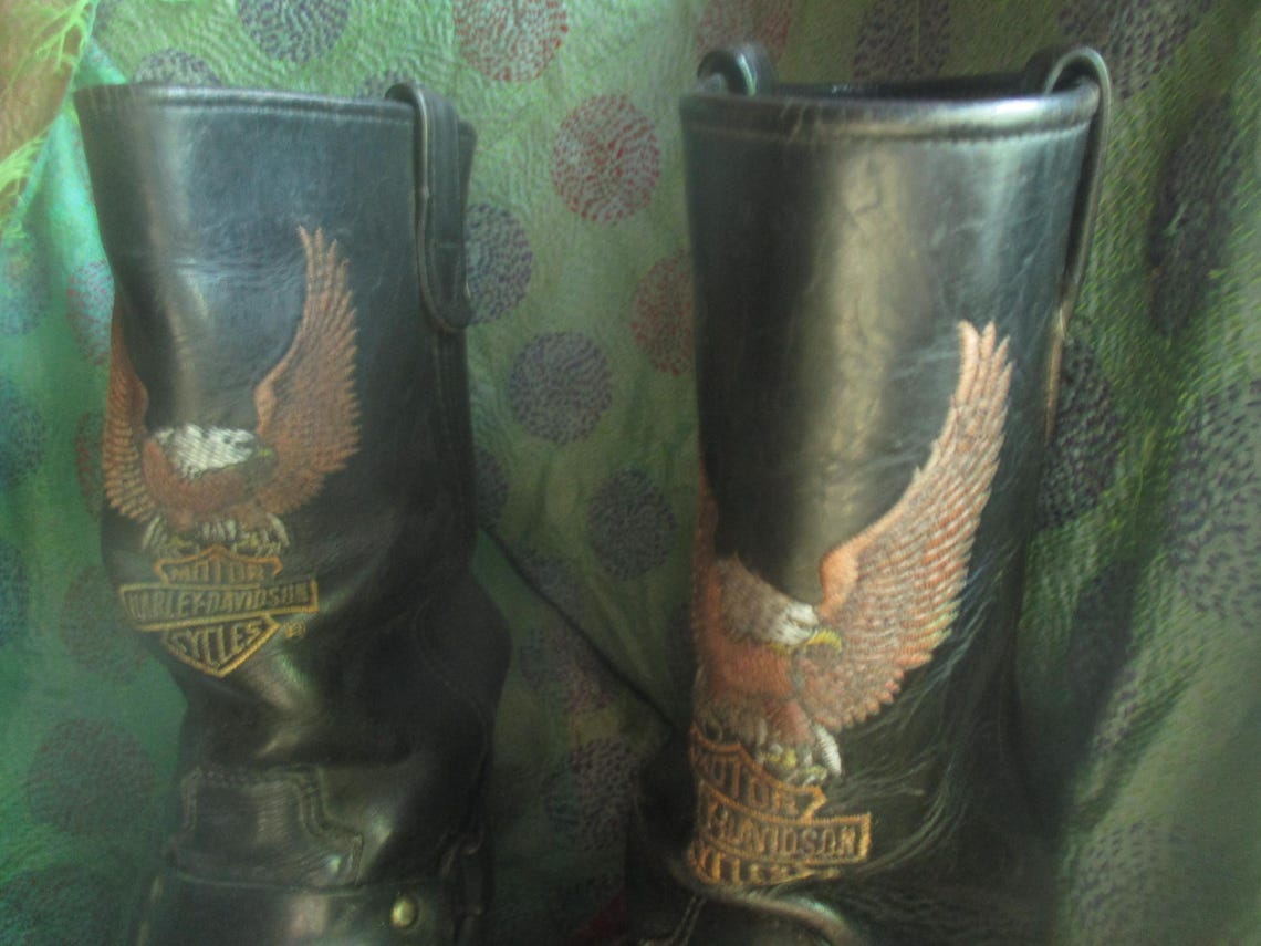 Harley Davidson Leather Motorcycle Boots, Full Eagle Logo ,square Toed ...