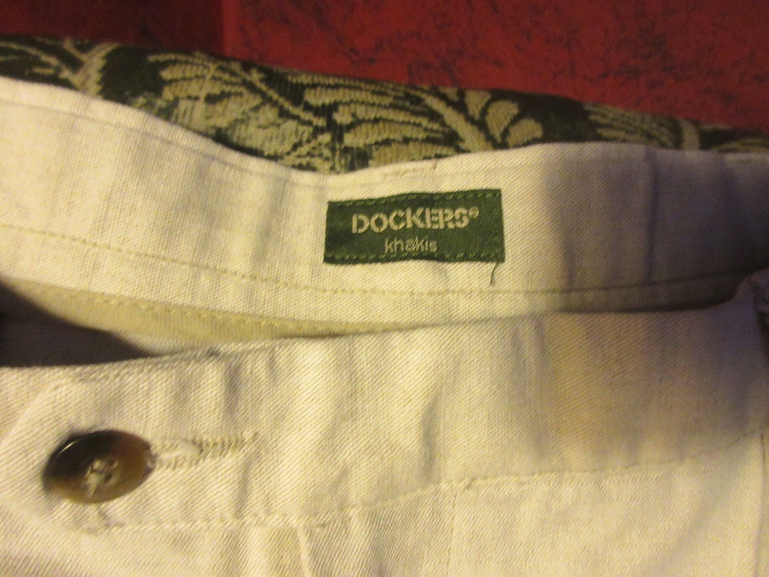 Dockers Beige Linen Blend Pants, No Iron, Pleated Front, Cuffed Leg ...