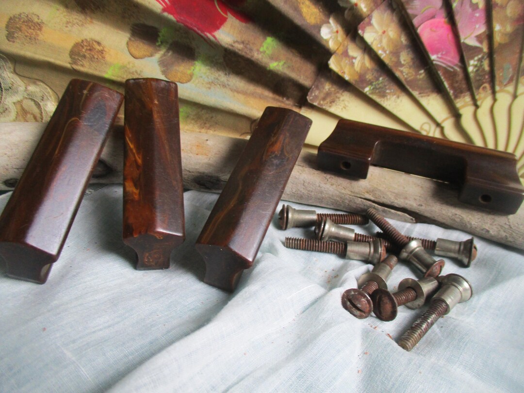 4 Bakelite Drawer Handles, Brown Mottled Bakelite, Beveled Design ...
