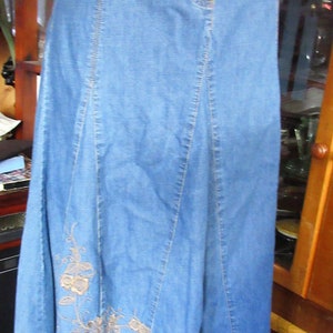 80's Denim Skirt, Gored Styling, Slim Waist, Full Flare,mid Calf ...