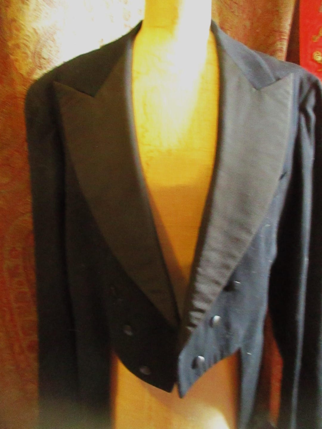 1920s Bespoke Tuxedo Tails Jacket, Formal Wear, Wool, Silk Satin Lining ...