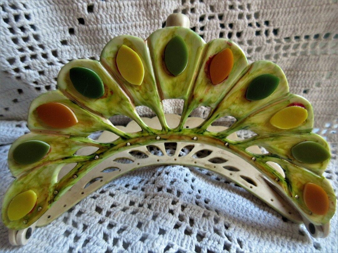Art Deco Celluloid and Bakelite Purse Frame, Peacock Design, Green ...